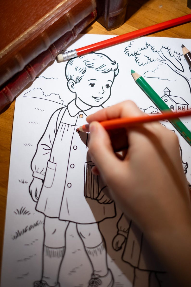 Vintage Coloring Page “back to School” – French Illustration to Print ...