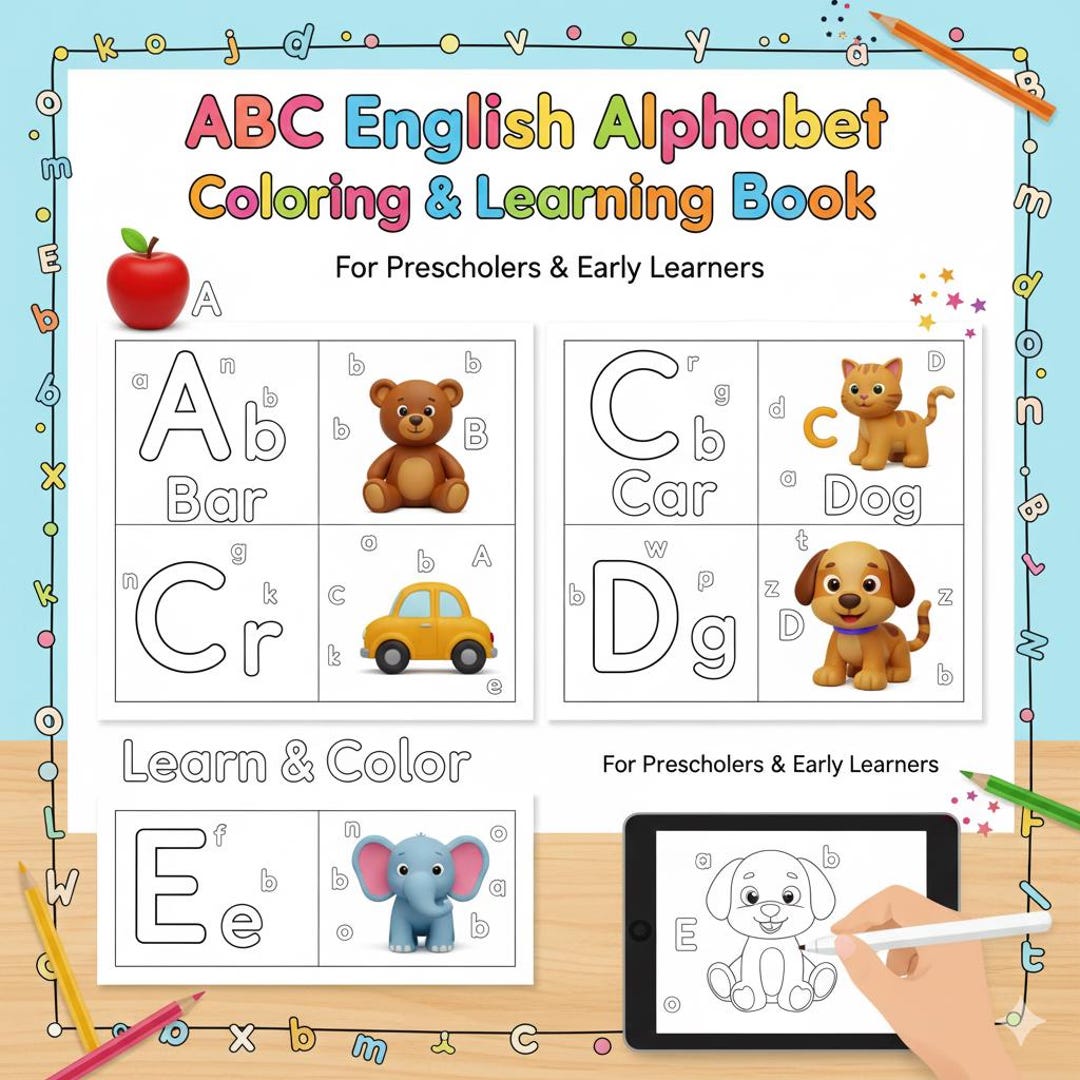 Alphabet Coloring Book for Kids, Printable ABC Learning Pages, Toddler ...