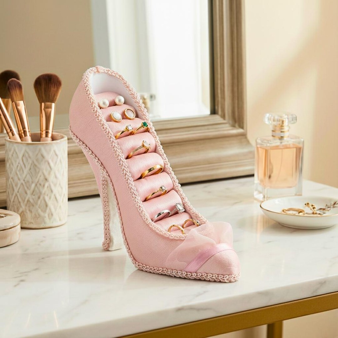 Pink Velvet Ring Holder, High Heel Shoe Display, Coquette Room Decor ...