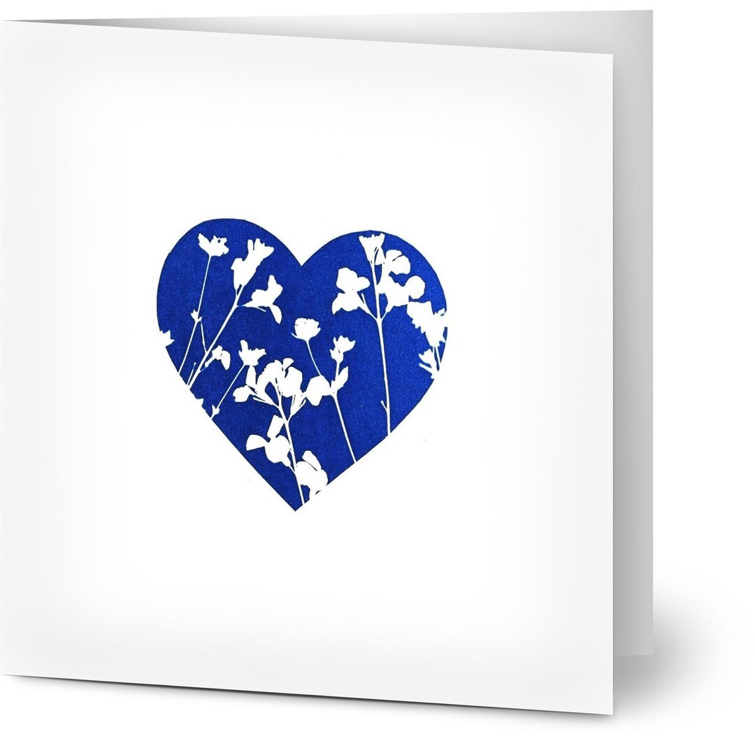 Pack of 10 Greeting Cards Botanical Love Heart Cyanotype Design - Etsy