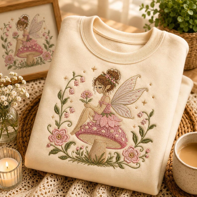 Flower Fairy Embroidery Design, Mushroom Fantasy Art (digital Download ...