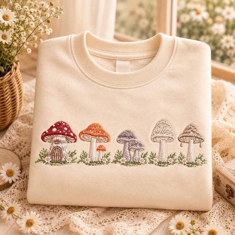 Mushroom Border Embroidery Design, Forest Cottagecore Machine File (5 ...