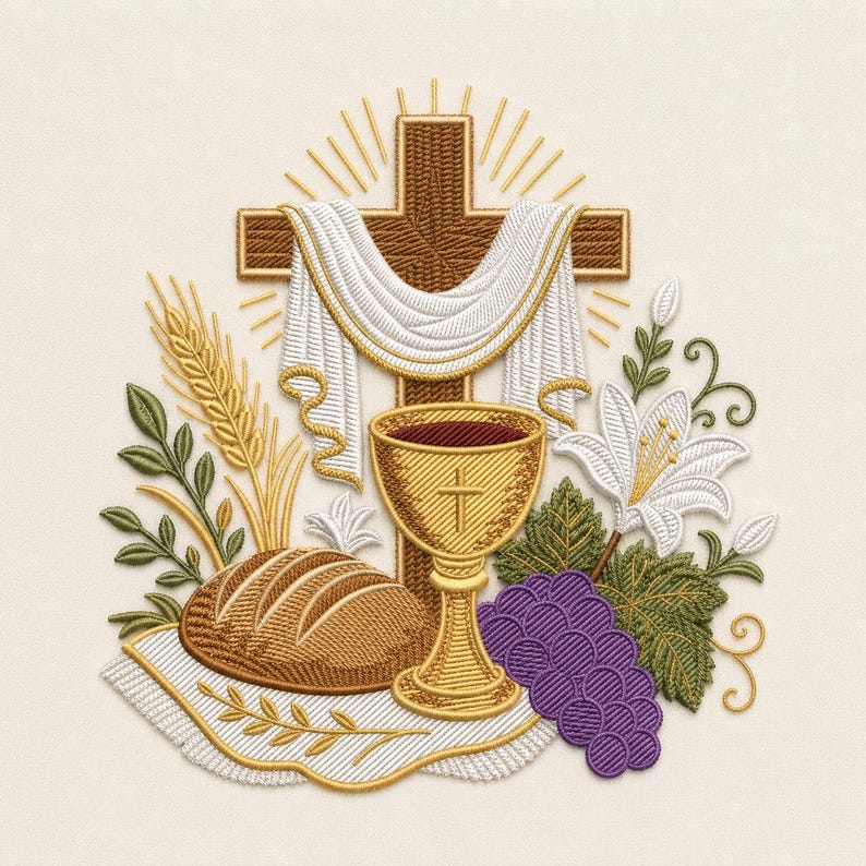 First Communion Embroidery Design, Cross Chalice Religious Pattern ...