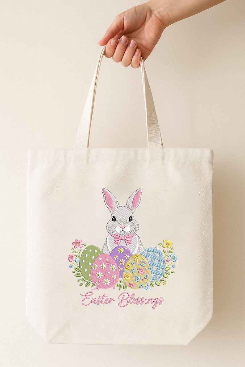 Easter Blessings Embroidery Design, Bunny With Floral Eggs, Kids Shirt ...