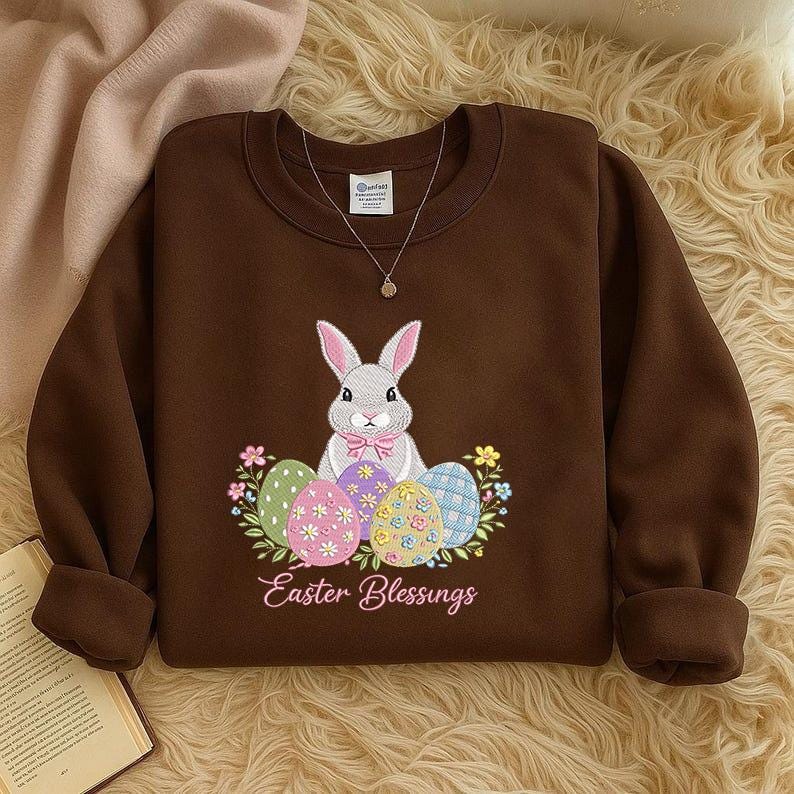 Easter Blessings Embroidery Design, Bunny With Floral Eggs, Kids Shirt ...