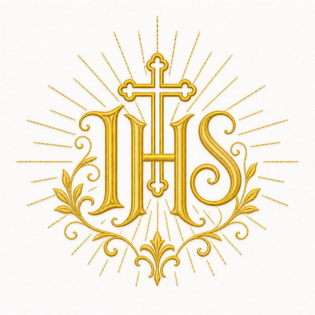 IHS Cross Embroidery Design, Holy Name Jesus, Ornamental Rays (machine ...