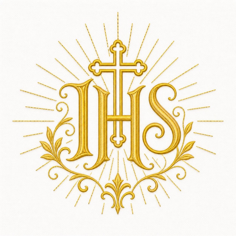 IHS Cross Embroidery Design, Holy Name Jesus, Ornamental Rays (machine ...