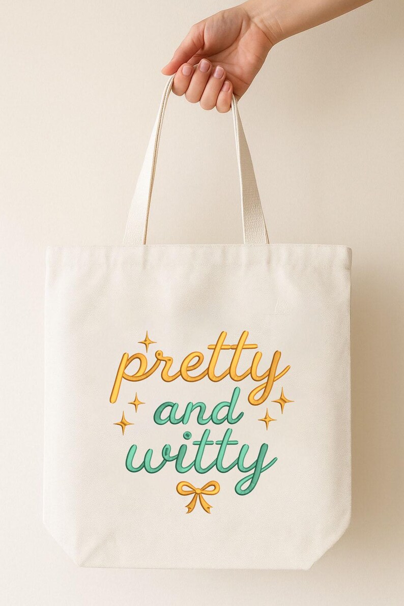 Embroidered Pretty and Witty Design, Coquette Bow Era Design, Girl Boss ...