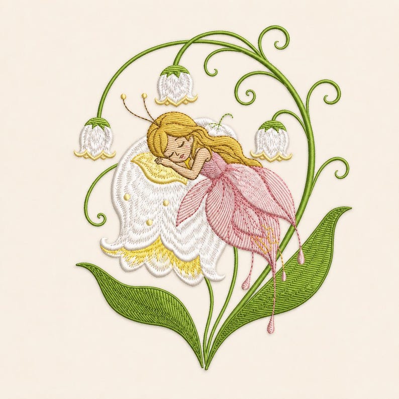 Sleeping Fairy Embroidery Design, Lily of the Valley Machine File ...