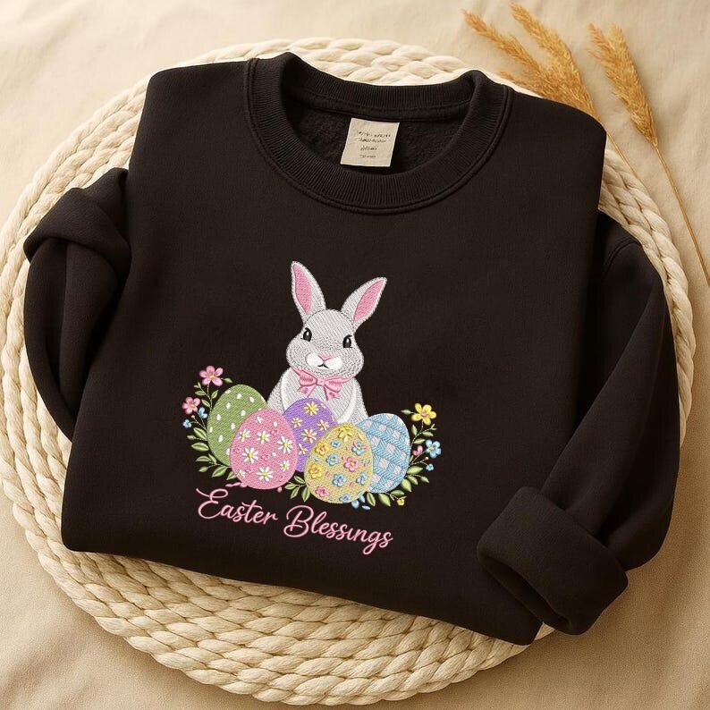 Easter Blessings Embroidery Design, Bunny With Floral Eggs, Kids Shirt ...