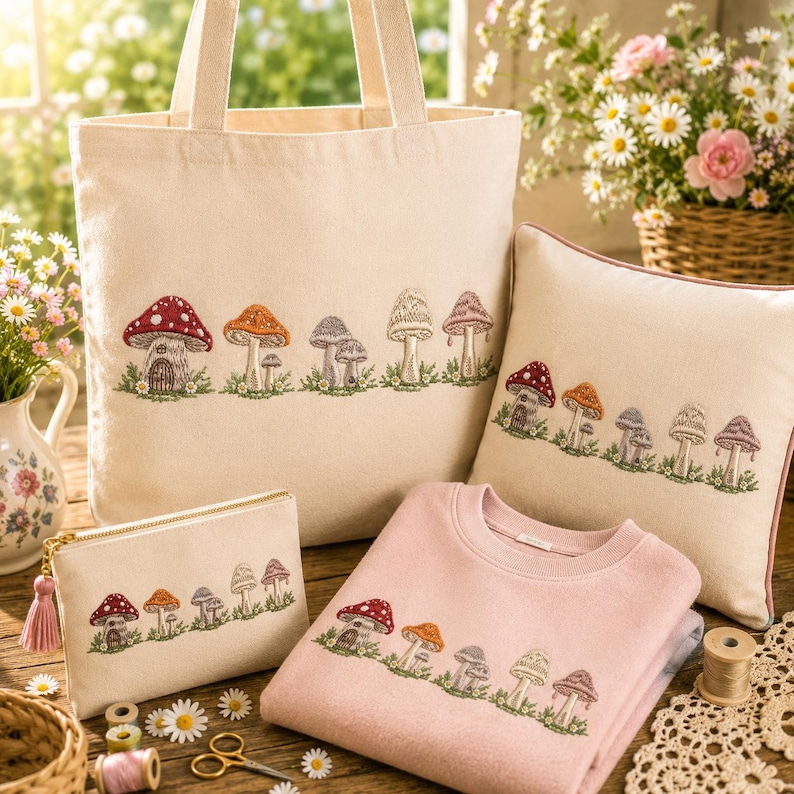 Mushroom Border Embroidery Design, Forest Cottagecore Machine File (5 ...