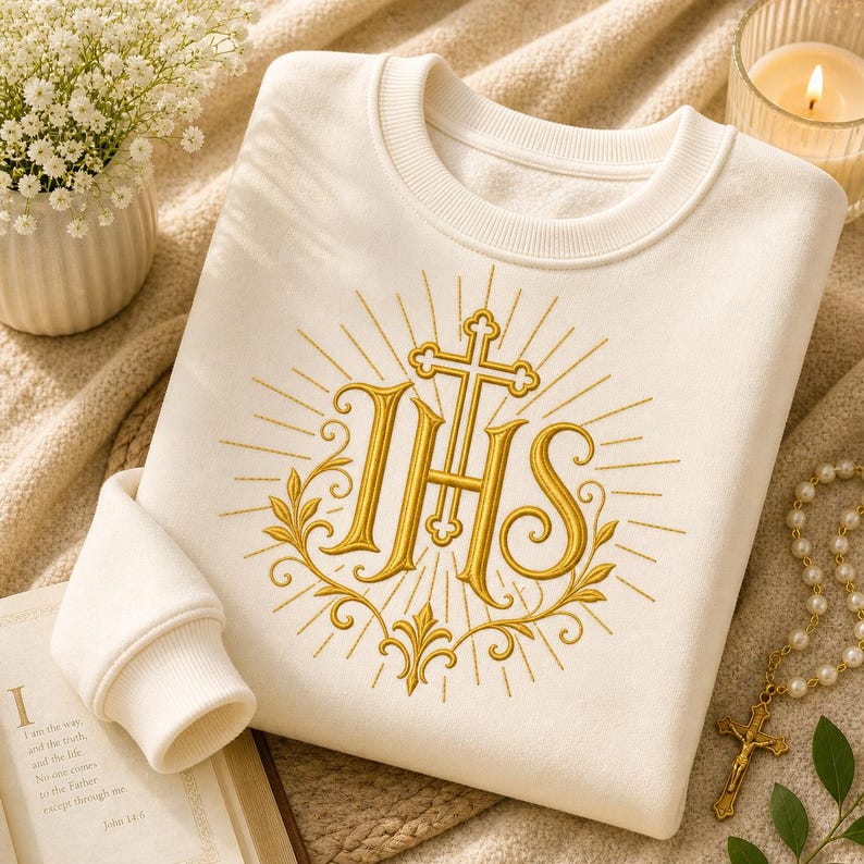IHS Cross Embroidery Design, Holy Name Jesus, Ornamental Rays (machine ...