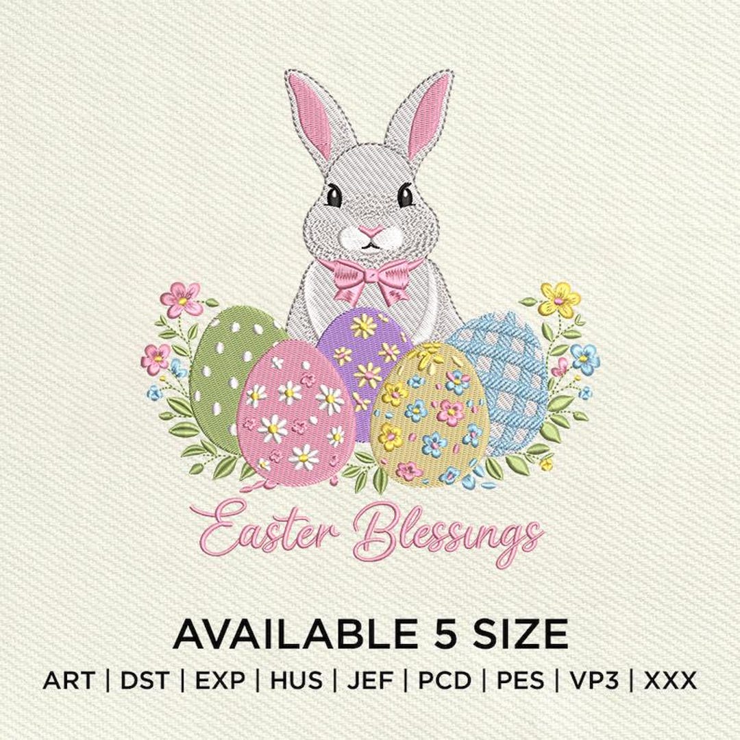 Easter Blessings Embroidery Design, Bunny With Floral Eggs, Kids Shirt ...