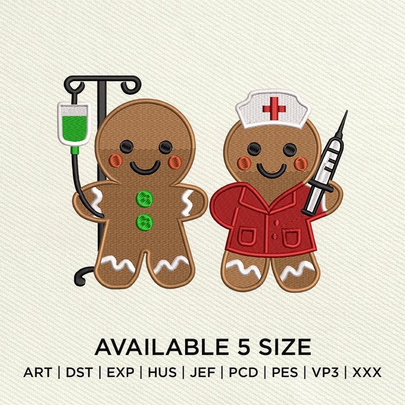 Gingerbread Nurse Doctor Embroidery Design, Medical Christmas Cookie ...
