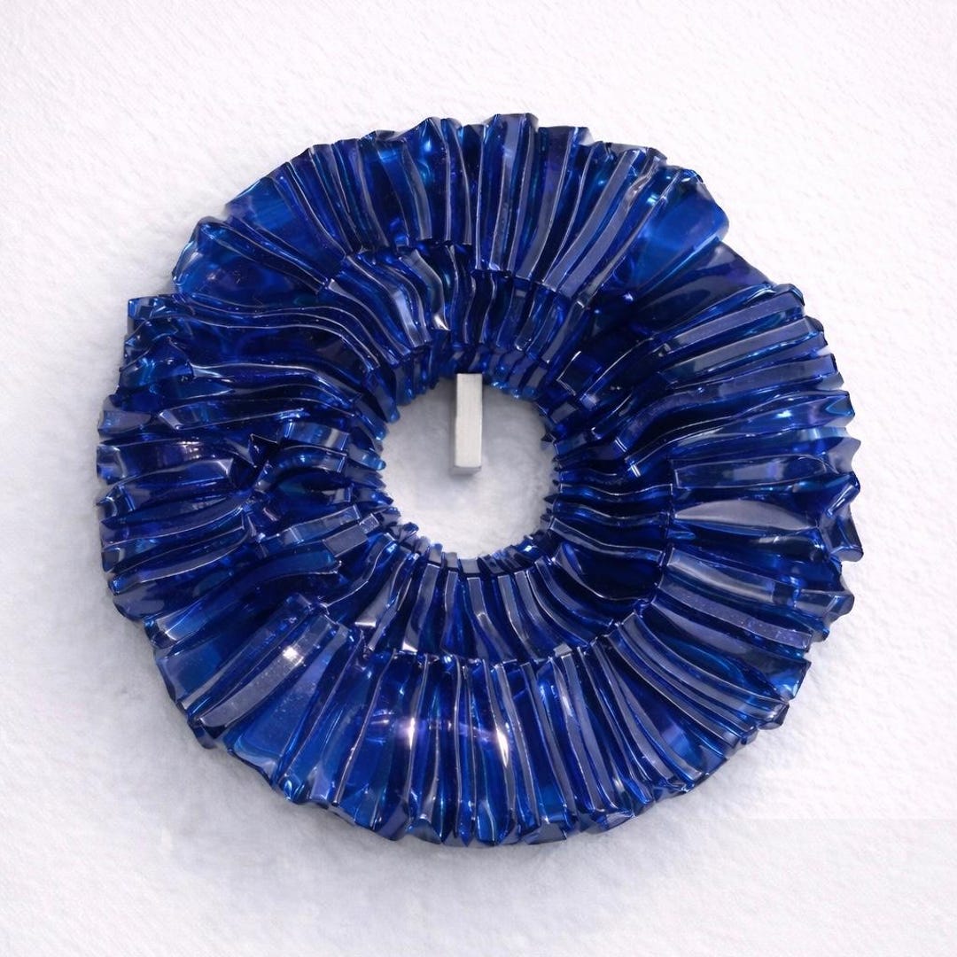 Handmade Blue Fused Glass Wall Art, Textured Round Sculpture, Coastal ...