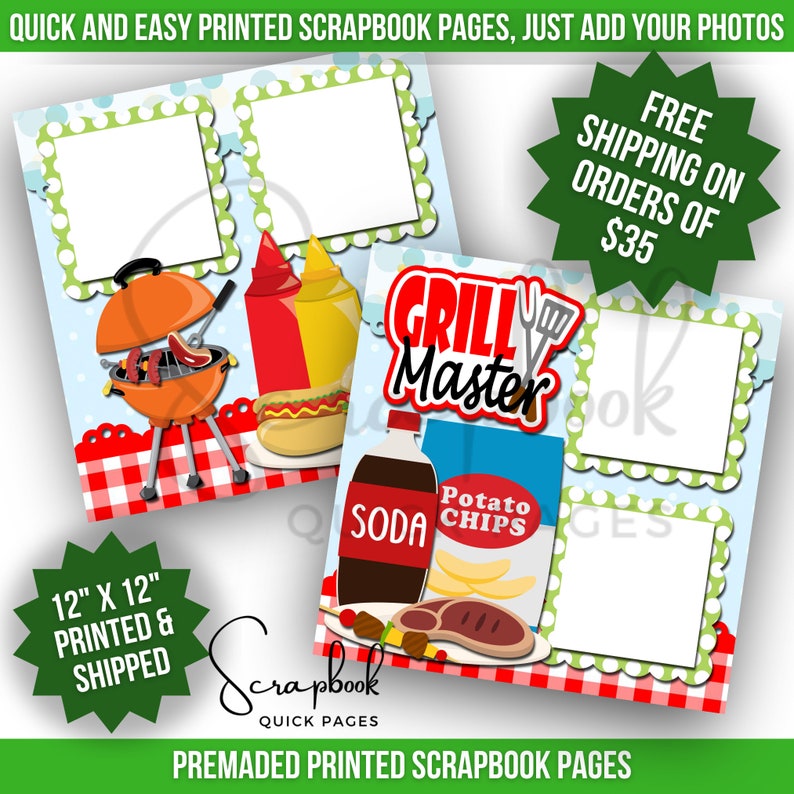 Summer Cookout Scrapbook Layout PRINTED 12x12 Premade Grill Master ...