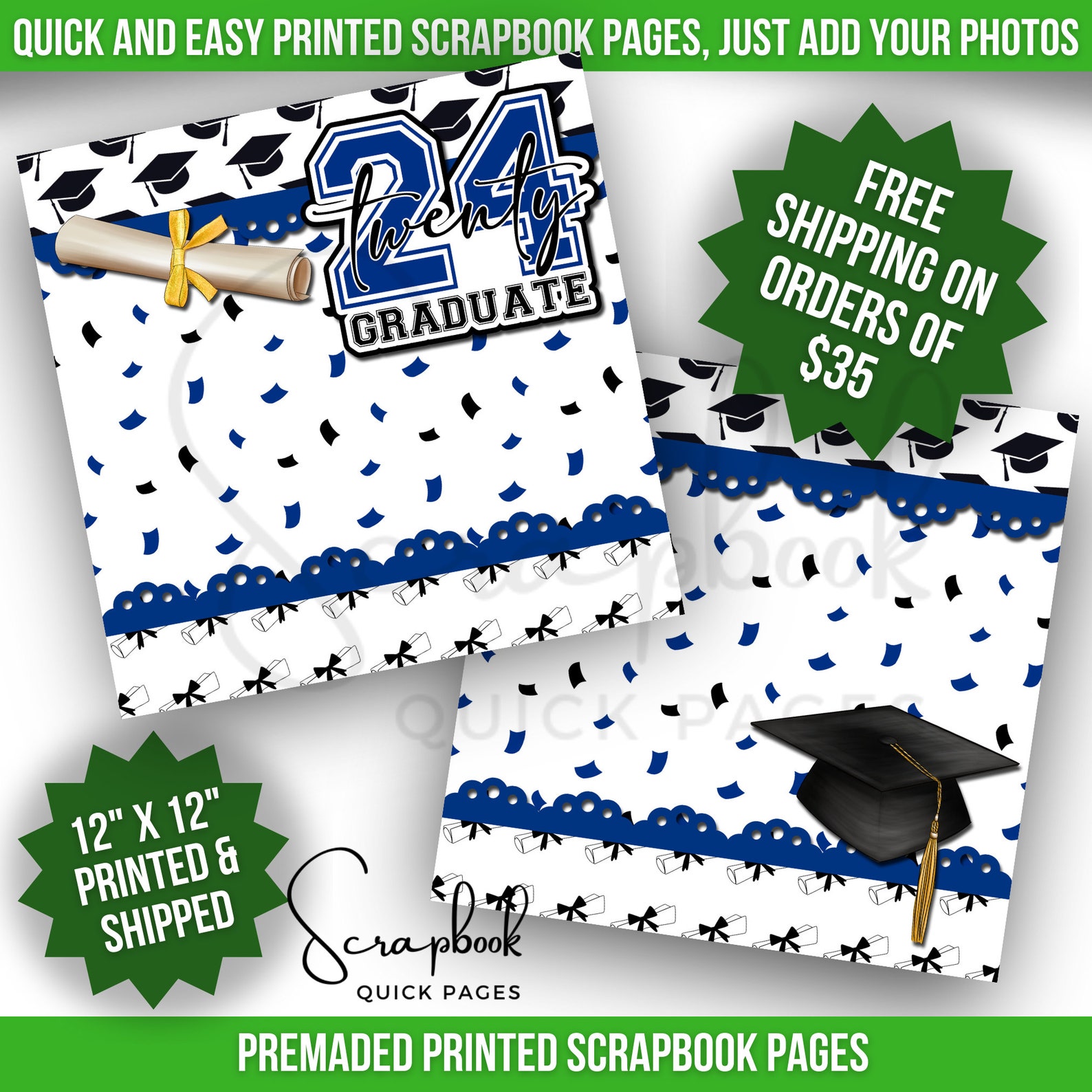 Blue Graduation Scrapbook Page Premade High School Graduation Scrapbook ...