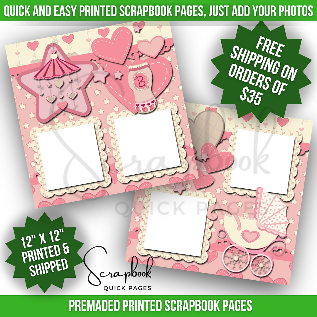 Girl Baby Shower Scrapbook Layout Pink Baby Shower Premade PRINTED ...