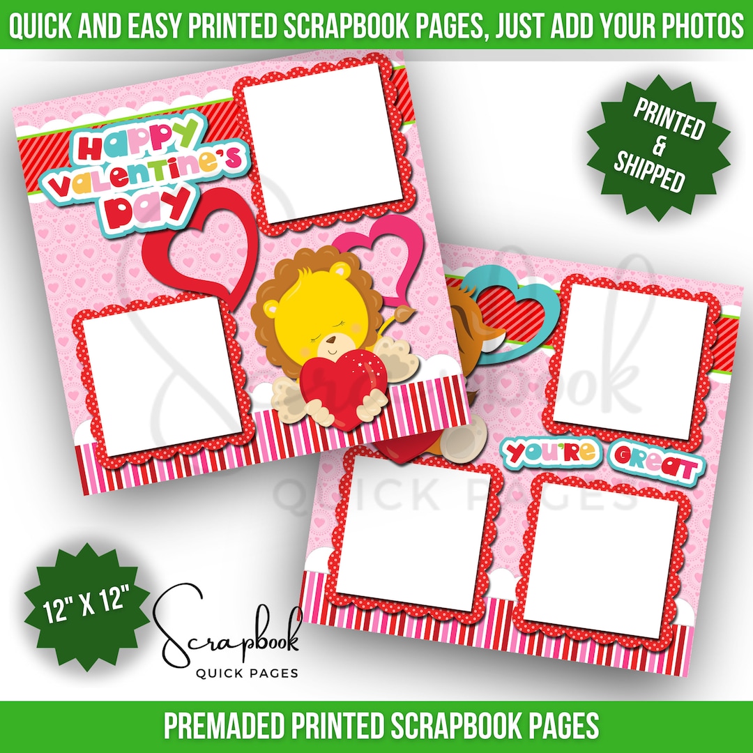 Valentine Scrapbook Pages Premade PRINTED 12x12 Scrapbook Quick Page ...
