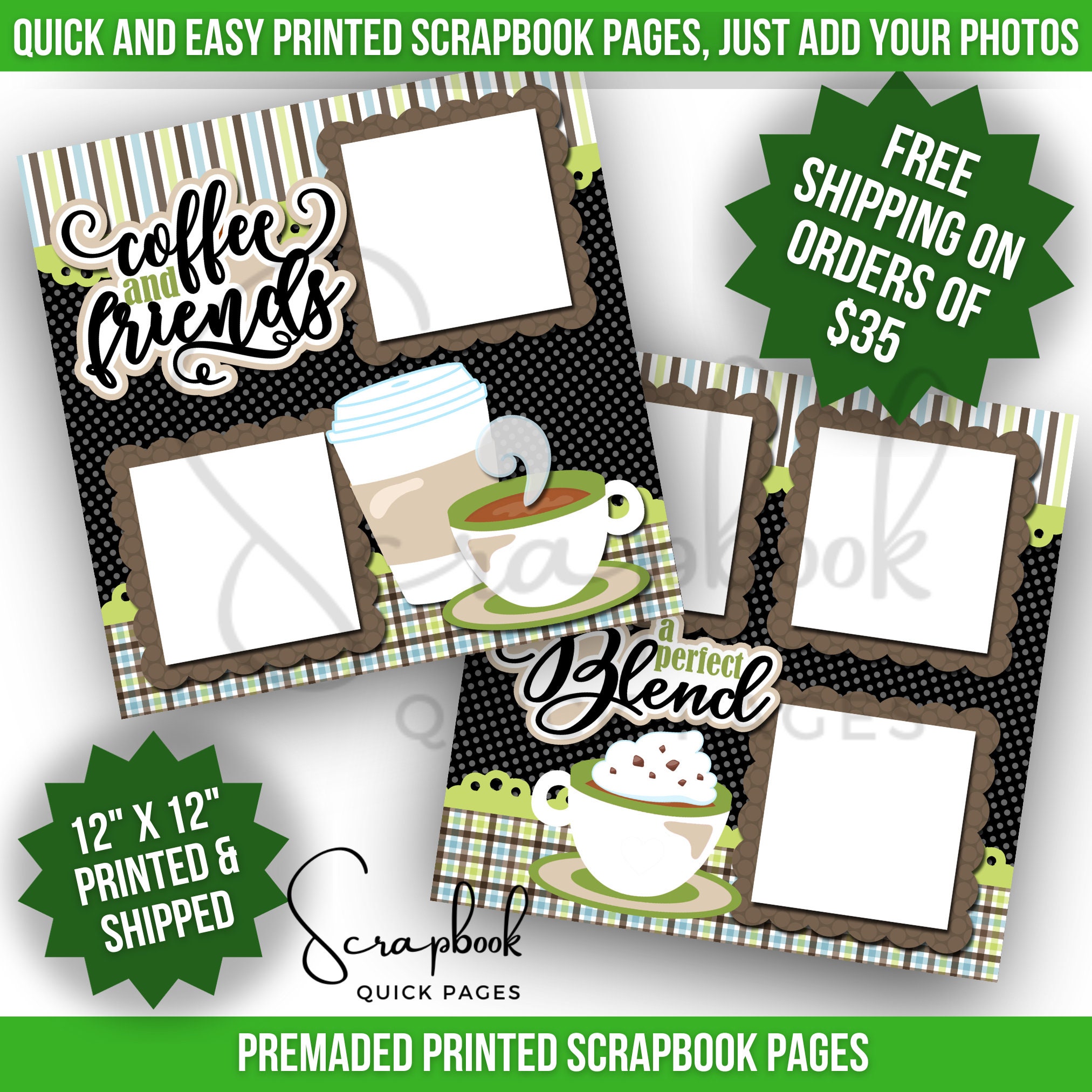 Coffee Lover Scrapbook Page Premade PRINTED Friendship 12x12 Scrapbook ...
