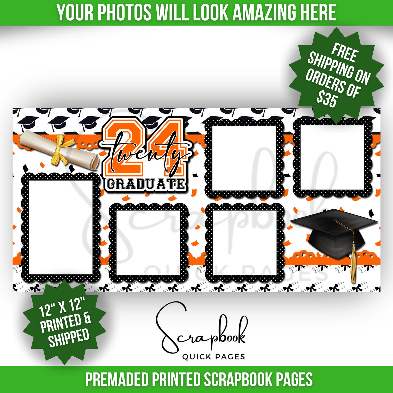 Orange Graduation Scrapbook Layout Premade High School Grad Scrapbook ...