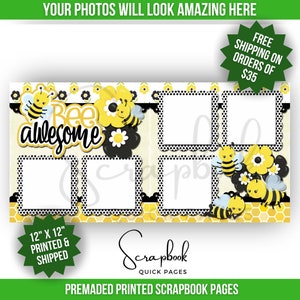 Bee Awesome Scrapbook Pages Premade Girl Scrapbook Layout Boy PRINTED ...