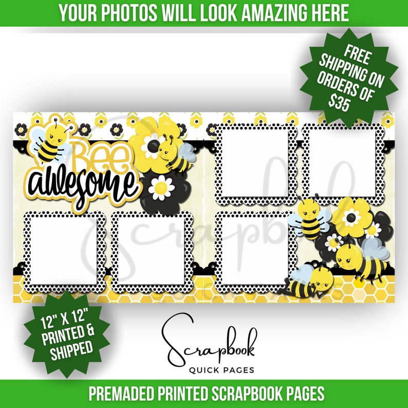 Bee Awesome Scrapbook Pages Premade Girl Scrapbook Layout Boy PRINTED ...