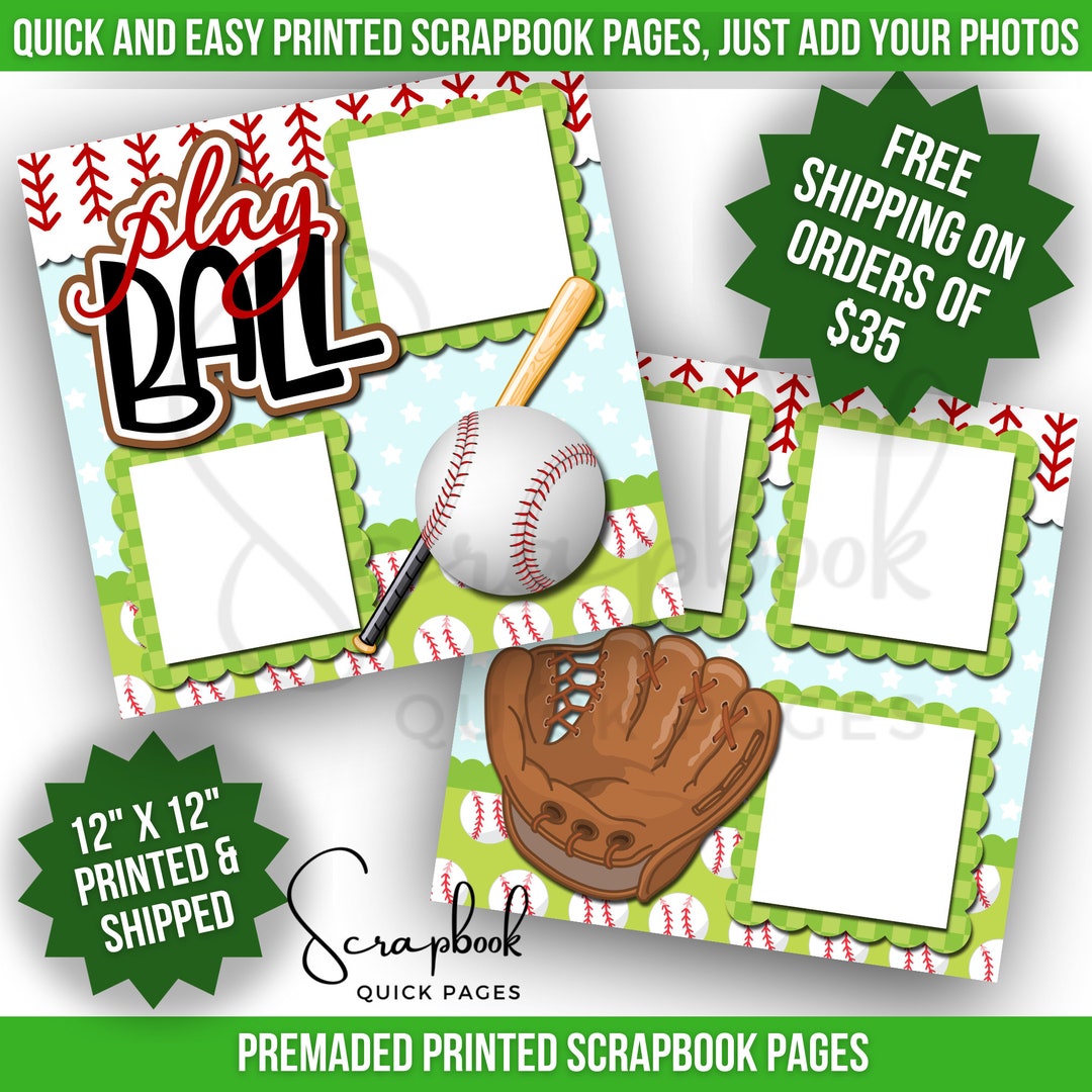 Baseball Scrapbook Page PRINTED Sports Scrapbook Layout Premade PRINTED ...