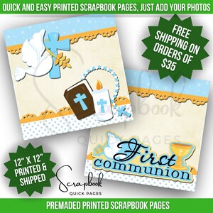 First Communion Scrapbook Pages Premade PRINTED Boy Communion Scrapbook ...