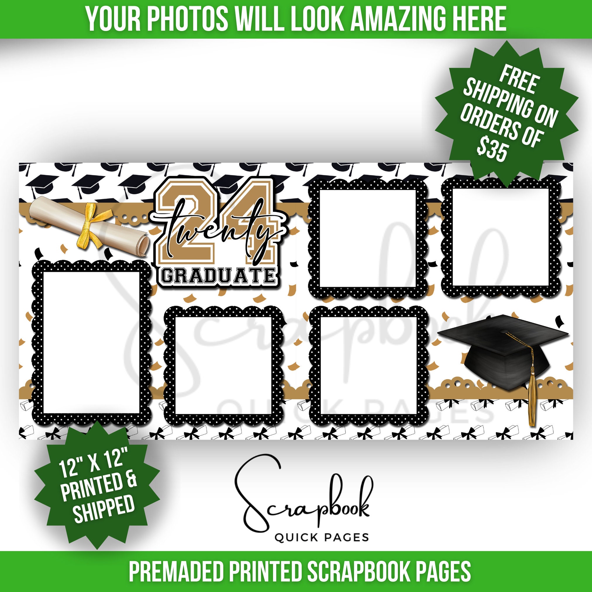 Gold Graduation Scrapbook Page Premade High School Graduation Scrapbook ...