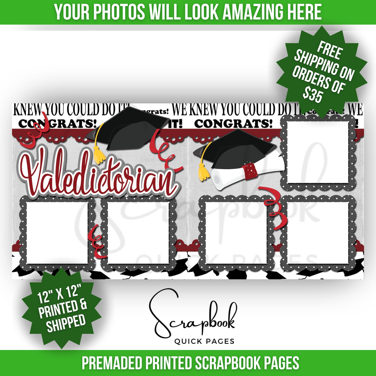 Graduation Scrapbook Page Premade PRINTED High School Grad College ...