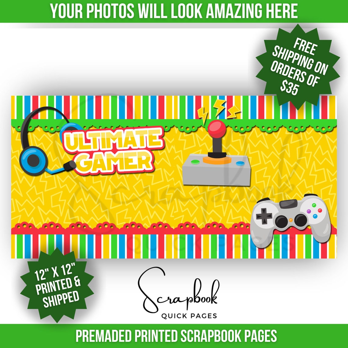 Gamer Scrapbook Page Premade PRINTED Scrapbook Quick Page Video Game ...