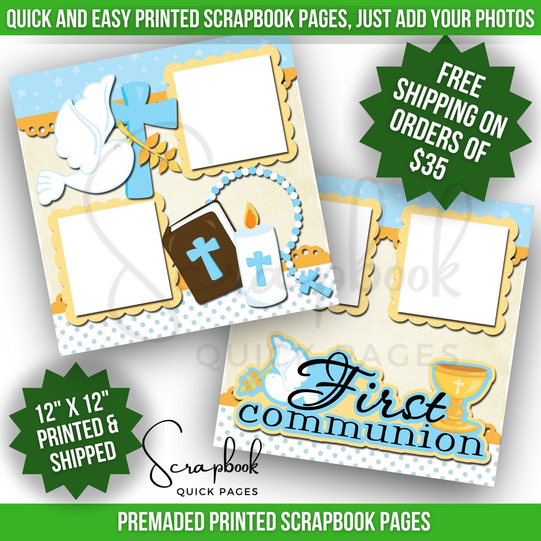 First Communion Scrapbook Pages Premade Boy Blue First Communion Girl ...