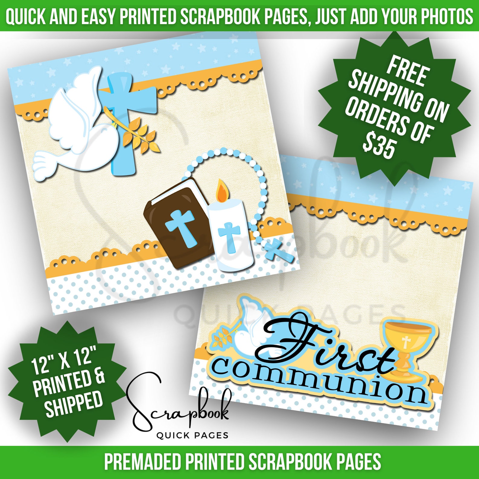 First Communion Scrapbook Pages Premade Boy Blue First Communion Girl ...