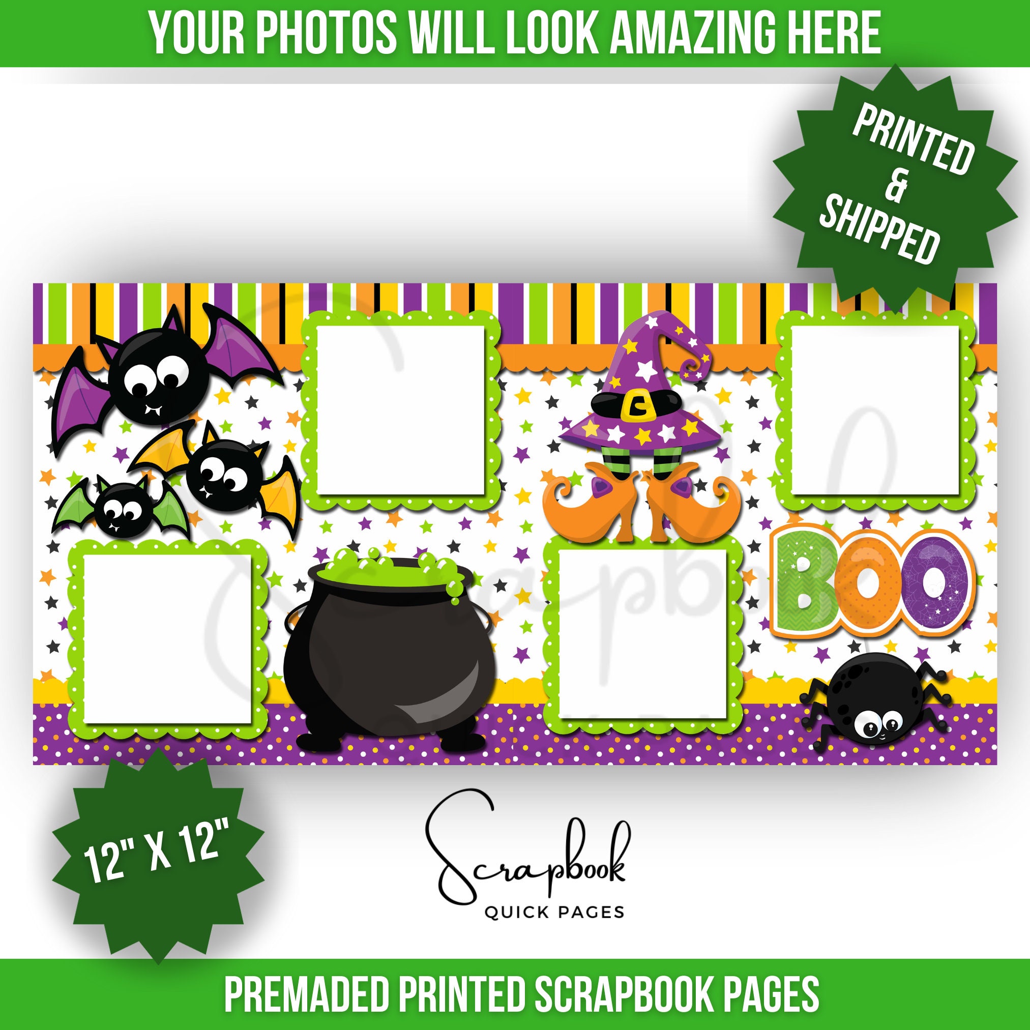 Halloween Scrapbook Page Premade PRINTED Halloween Witch 12x12 - Etsy