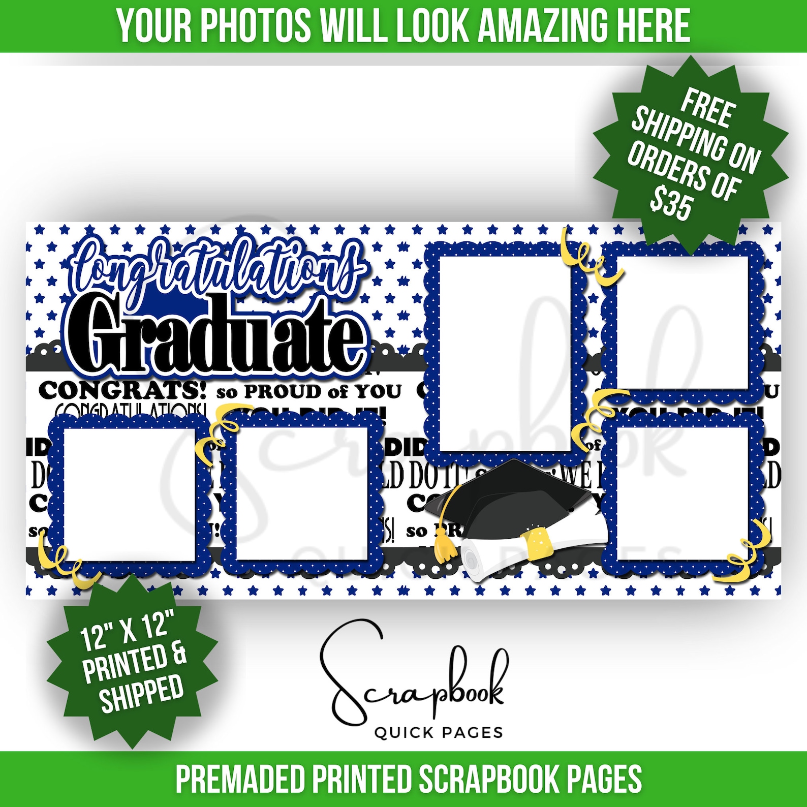 Graduation Scrapbook Layout High School PRINTED Graduation Scrapbook ...