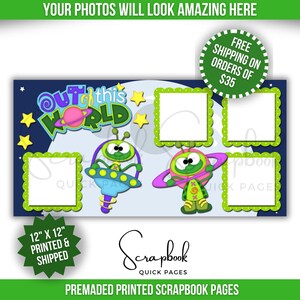 Outer Space Alien Scrapbook Layout Premade PRINTED 12x12 Scrapbook ...