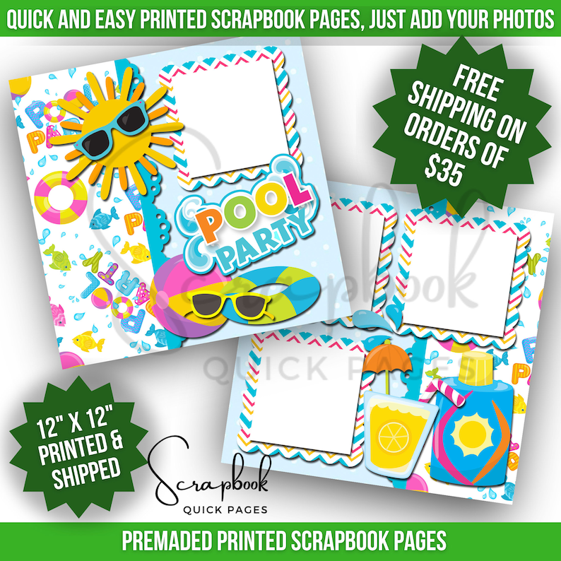 Summer Scrapbook Page PRINTED Pool Party Scrapbook Layout Vacation ...