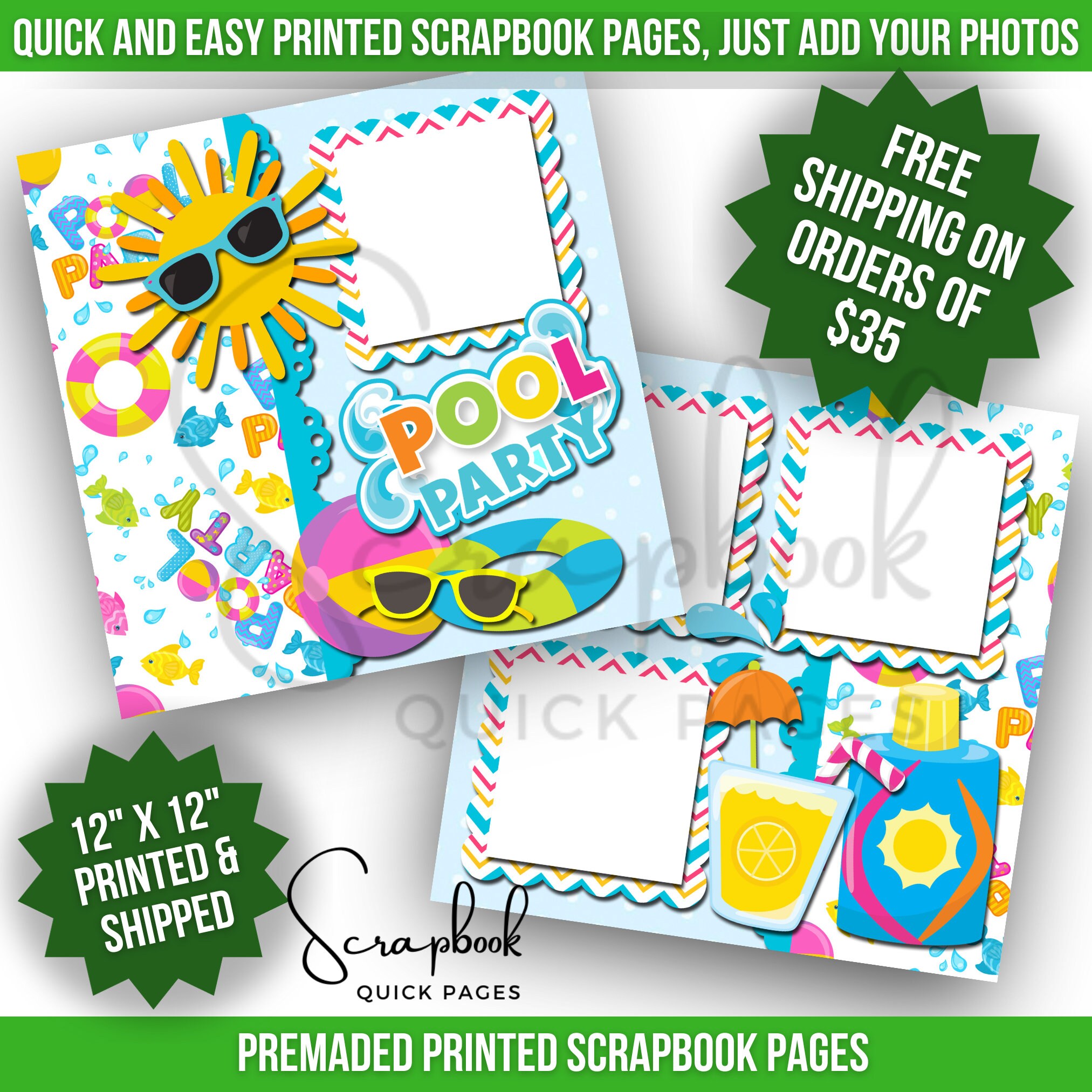 Summer Scrapbook Page PRINTED Pool Party Scrapbook Layout Vacation ...