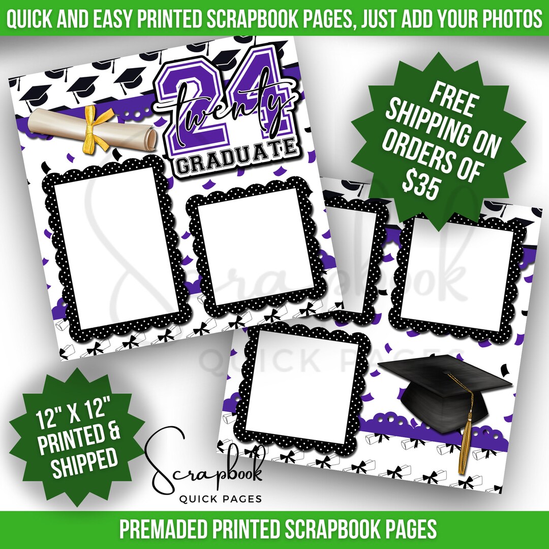 Purple Graduation Scrapbook Layout Premade High School Grad Scrapbook ...