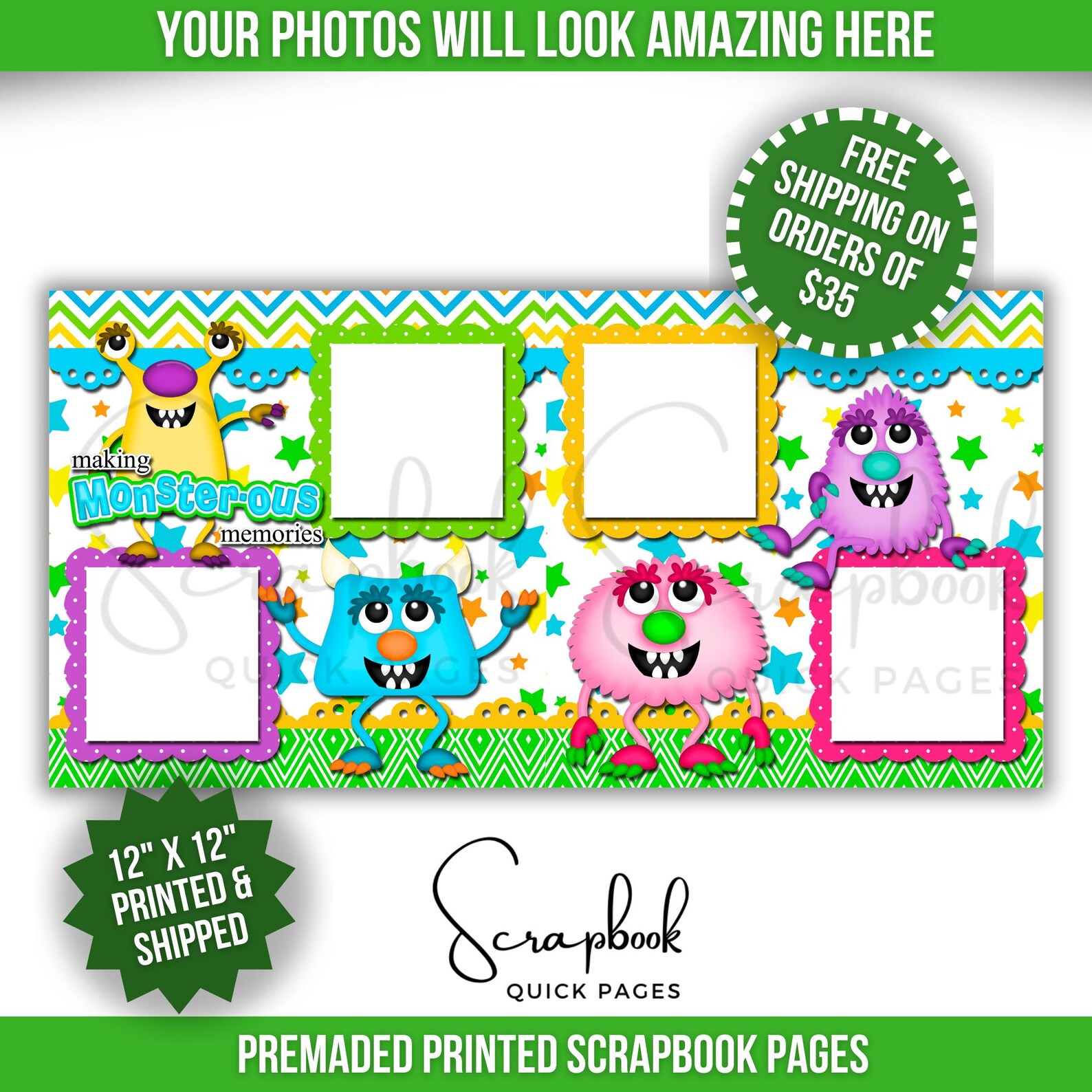 Monster Memories Scrapbook Layout Premade Scrapbook PRINTED Scrapbook ...