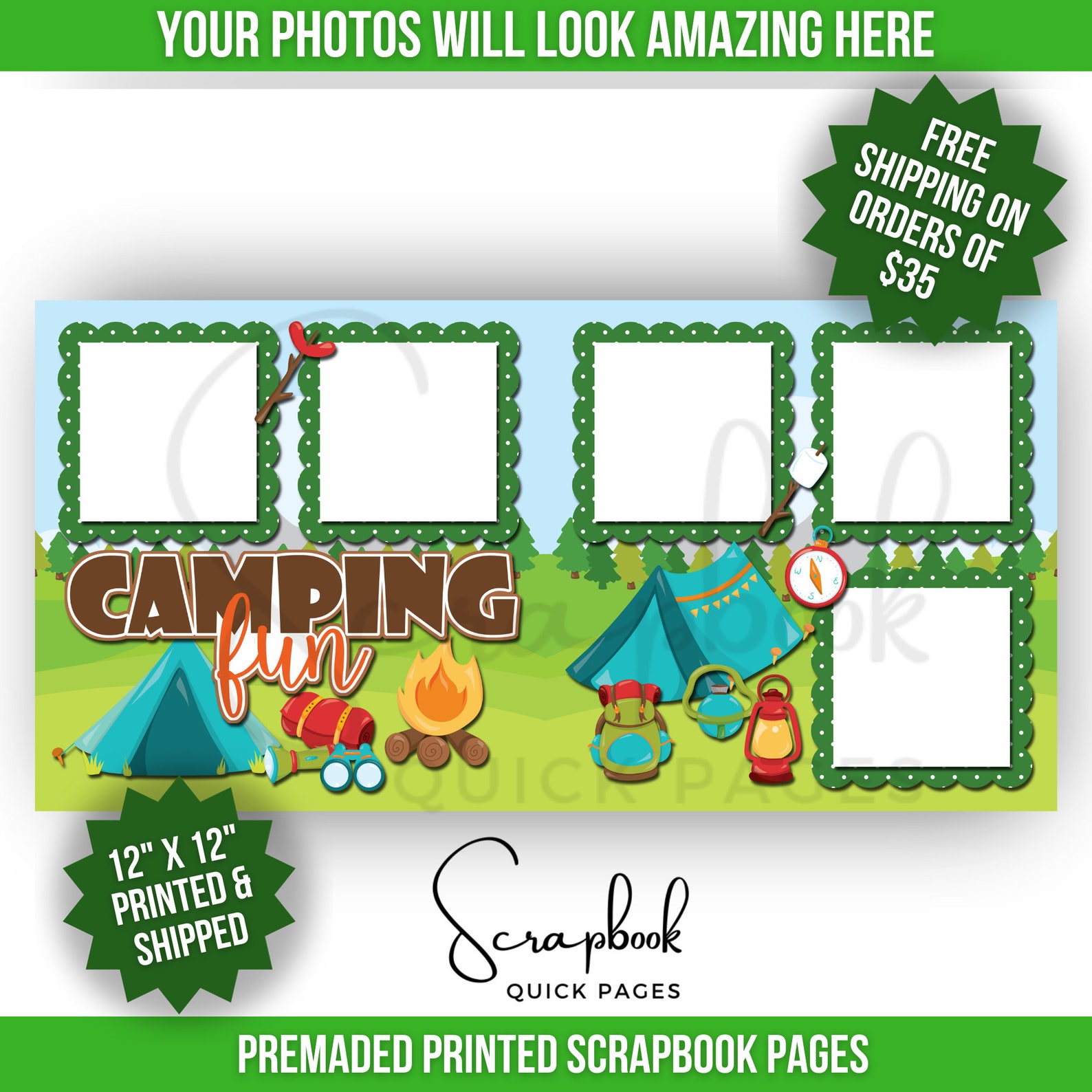 Camping Scrapbook Pages Premade PRINTED Summer Camp Scrapbook Quick ...