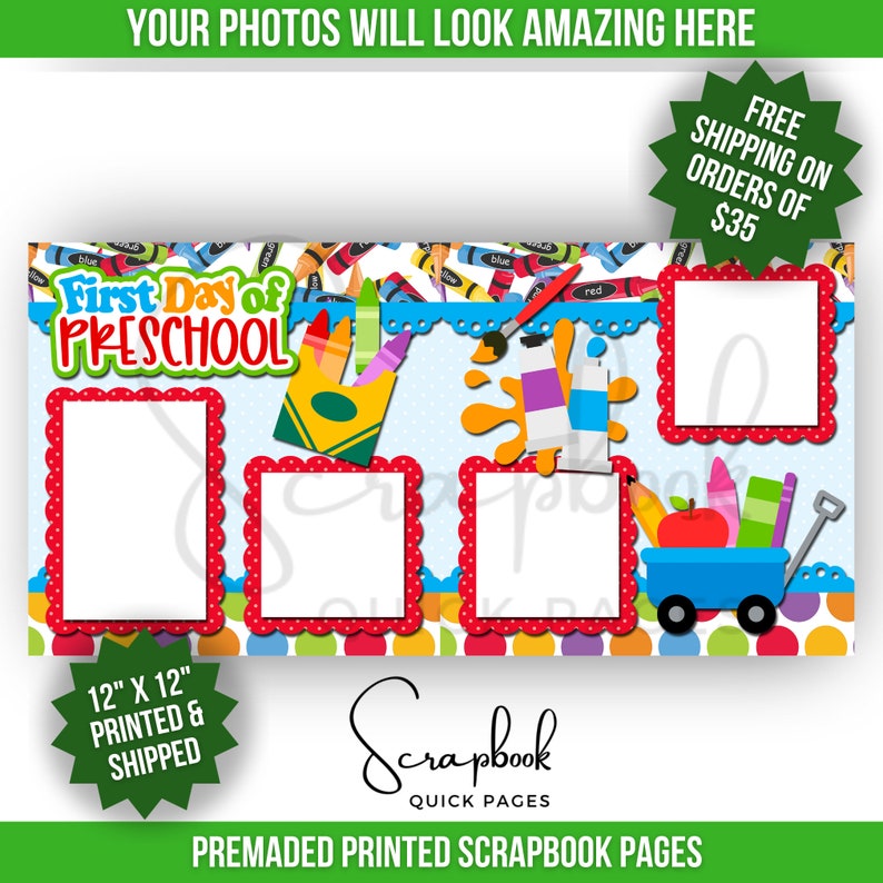 Preschool Scrapbook Layout PRINTED 12x12 Premade First Day of Preschool ...