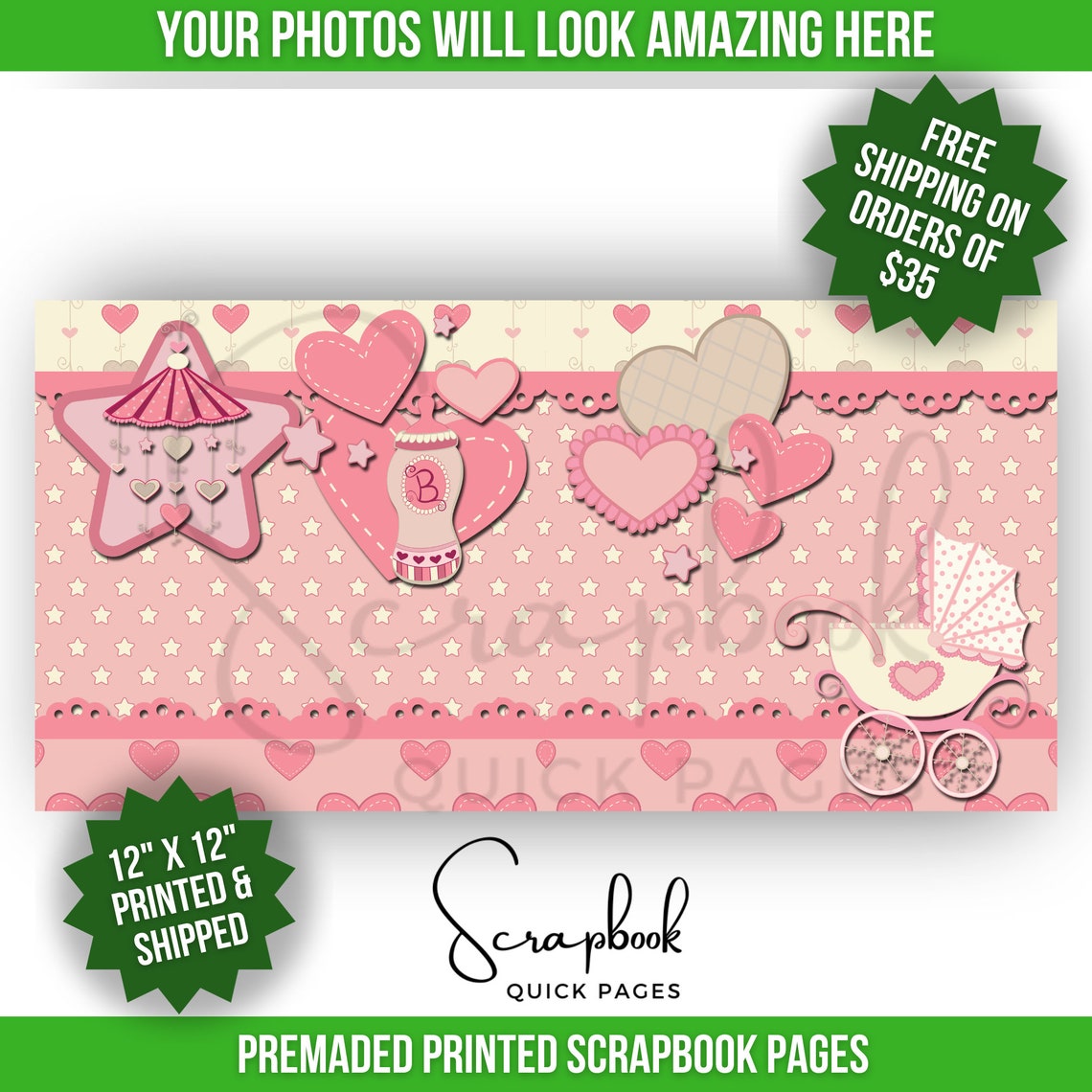 Girl Baby Shower Scrapbook Layout Pink Baby Shower Premade PRINTED ...