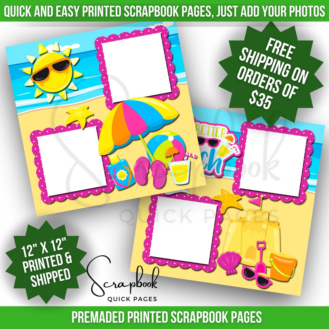 Summer Vacation Scrapbook Pages Premade Tropical Scrapbook Layout Beach ...