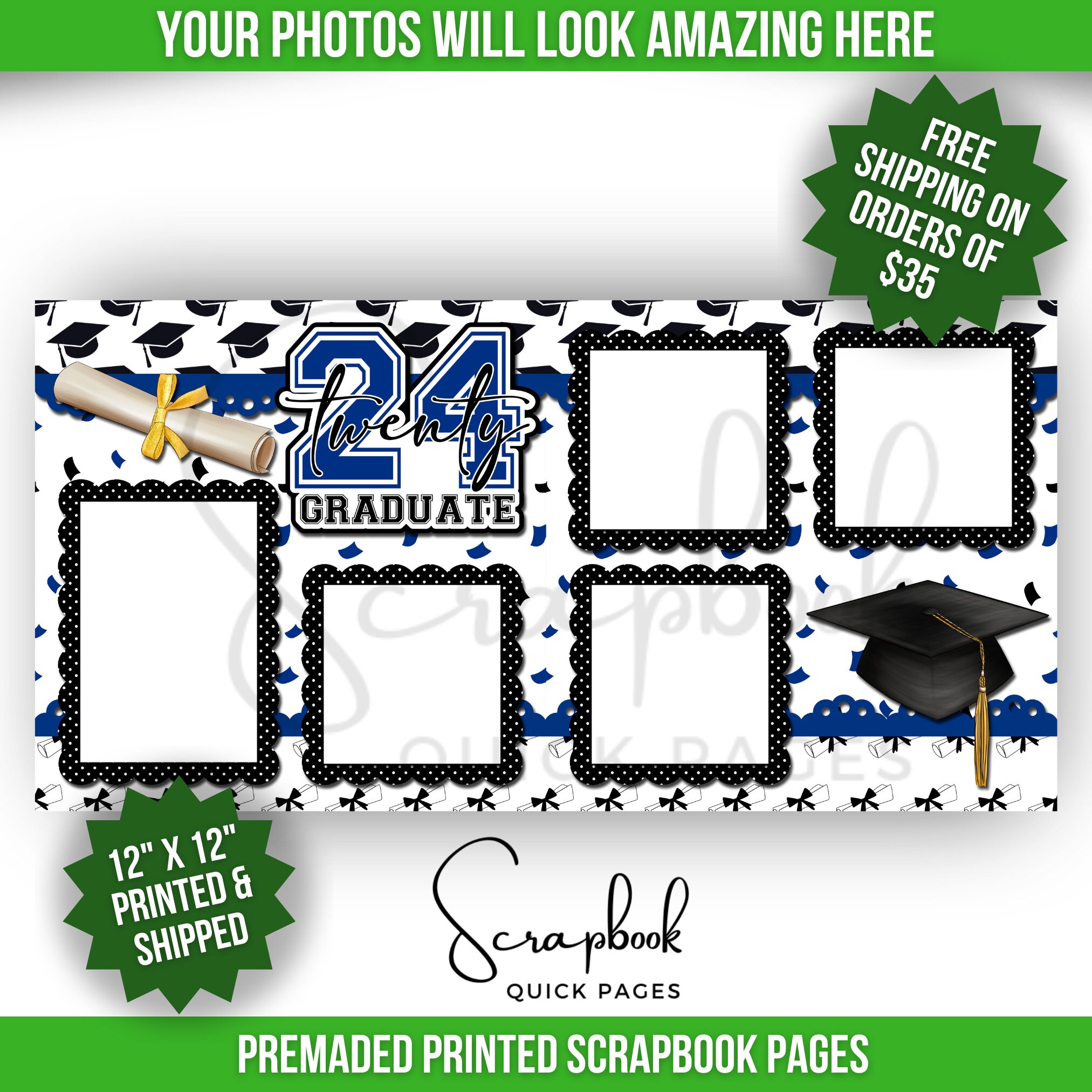 Blue Graduation Scrapbook Page Premade High School Graduation Scrapbook ...