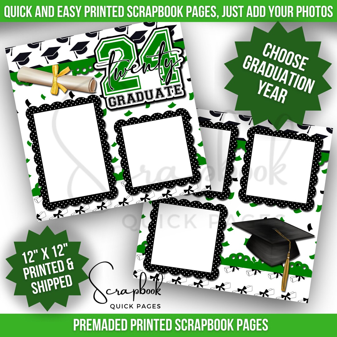 Green Graduation Scrapbook Layout Premade High School Grad Scrapbook ...