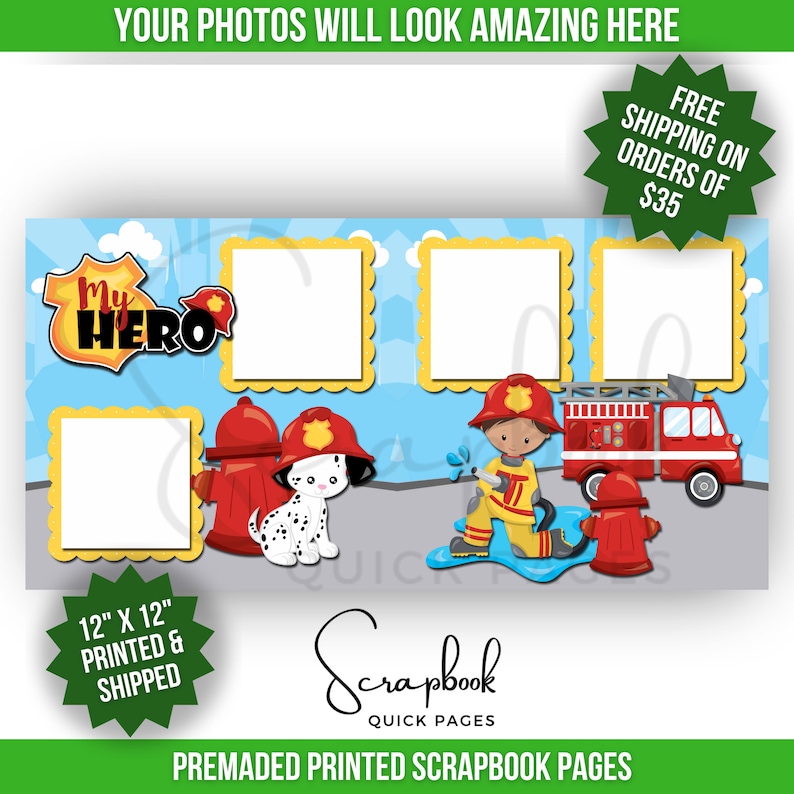 Firefighter Scrapbook Page Premade Fireman Scrapbook Layout PRINTED ...