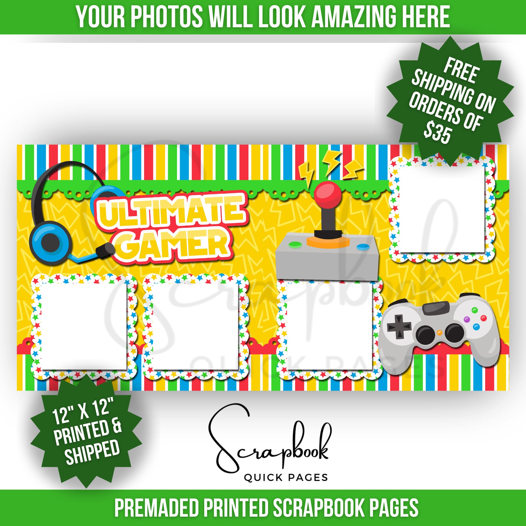 Gamer Scrapbook Page Premade PRINTED Scrapbook Quick Page Video Game ...