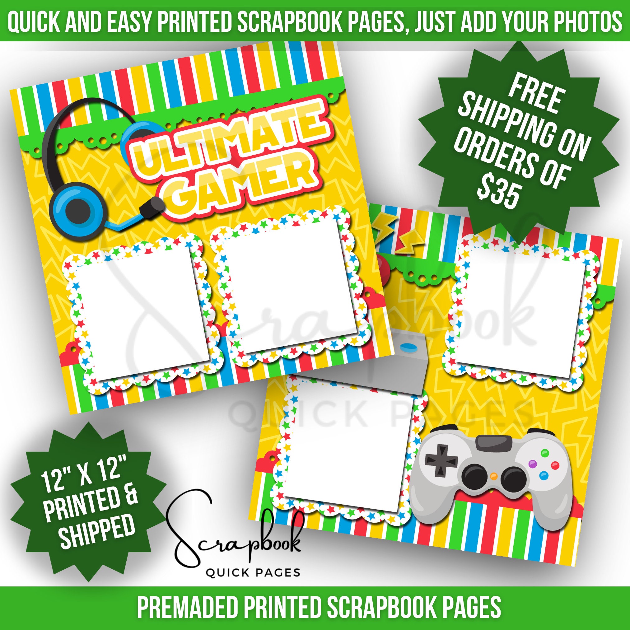 Gamer Scrapbook Page Premade PRINTED Scrapbook Quick Page Video Game ...